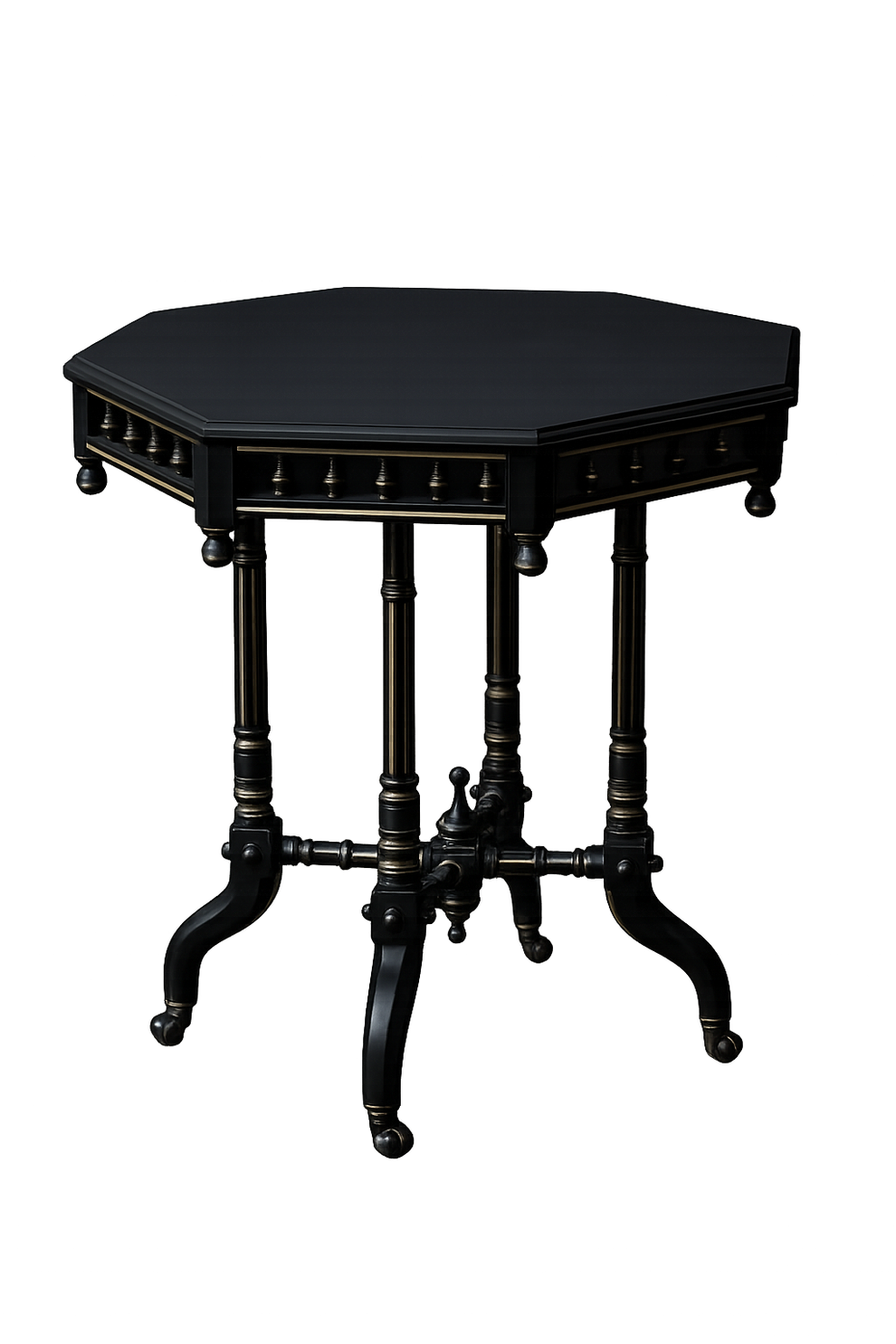 Antique Victorian Octagonal Side Table – Ebonised Wood Gothic Accent T ...