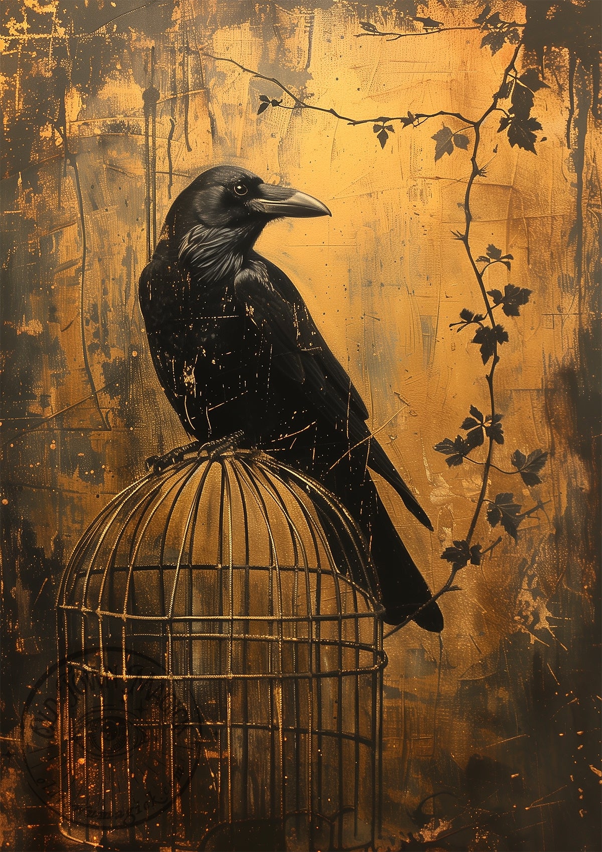 Golden Raven – Gothic Bird Illustration Wall Art Print – Old Town Magick