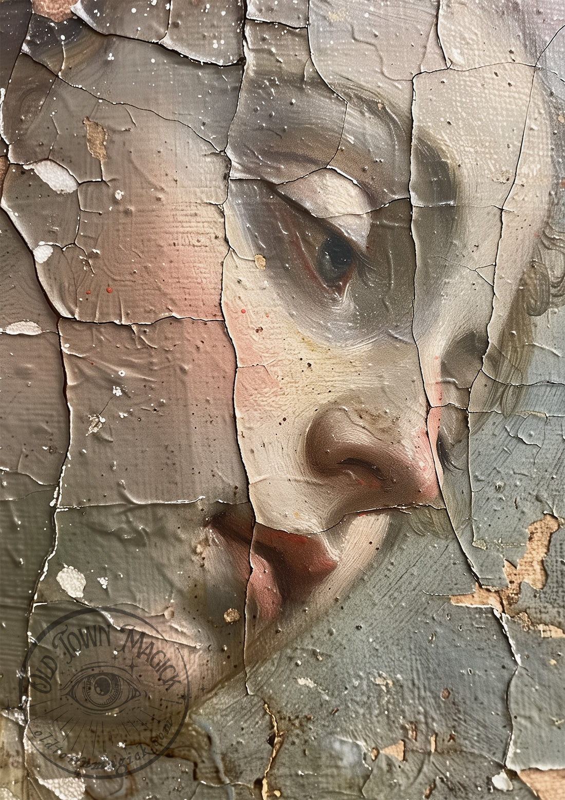 Renaissance Cherub Cracked Oil Painting 2 Wall Art Print – Old Town Magick