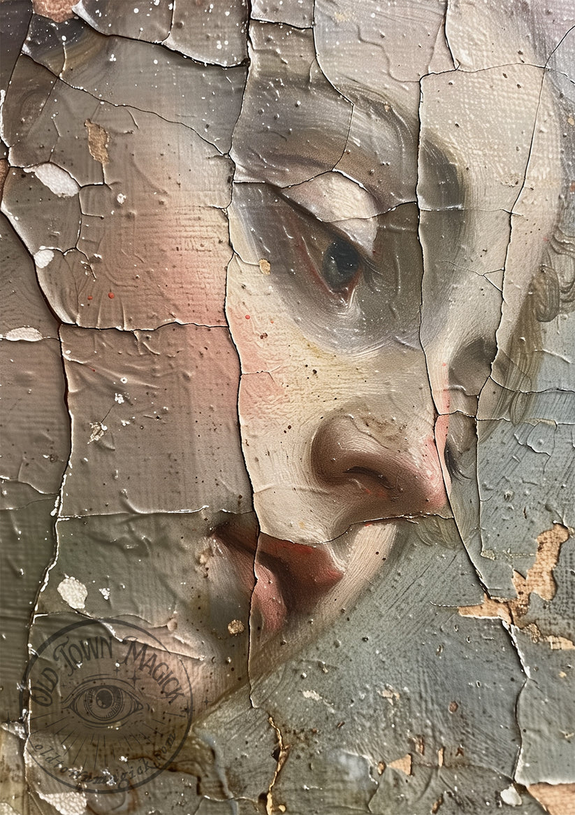 Renaissance Cherub Cracked Oil Painting 2 Wall Art Print – Old Town Magick