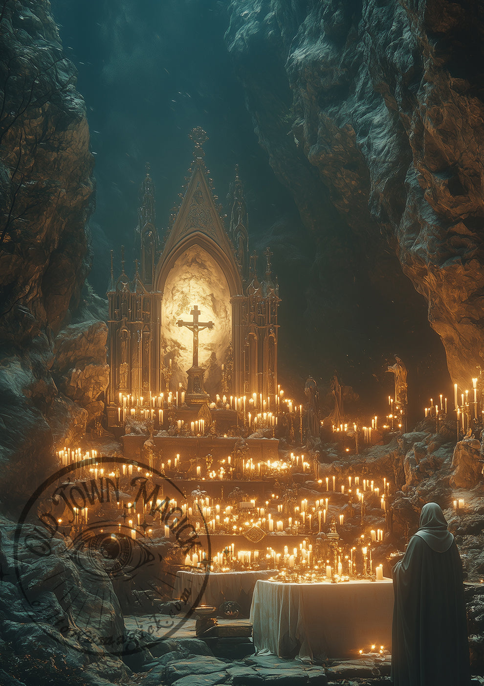 Sacred Cave – Mystical Cavern Landscape – Dark Fantasy Wall Art Print ...